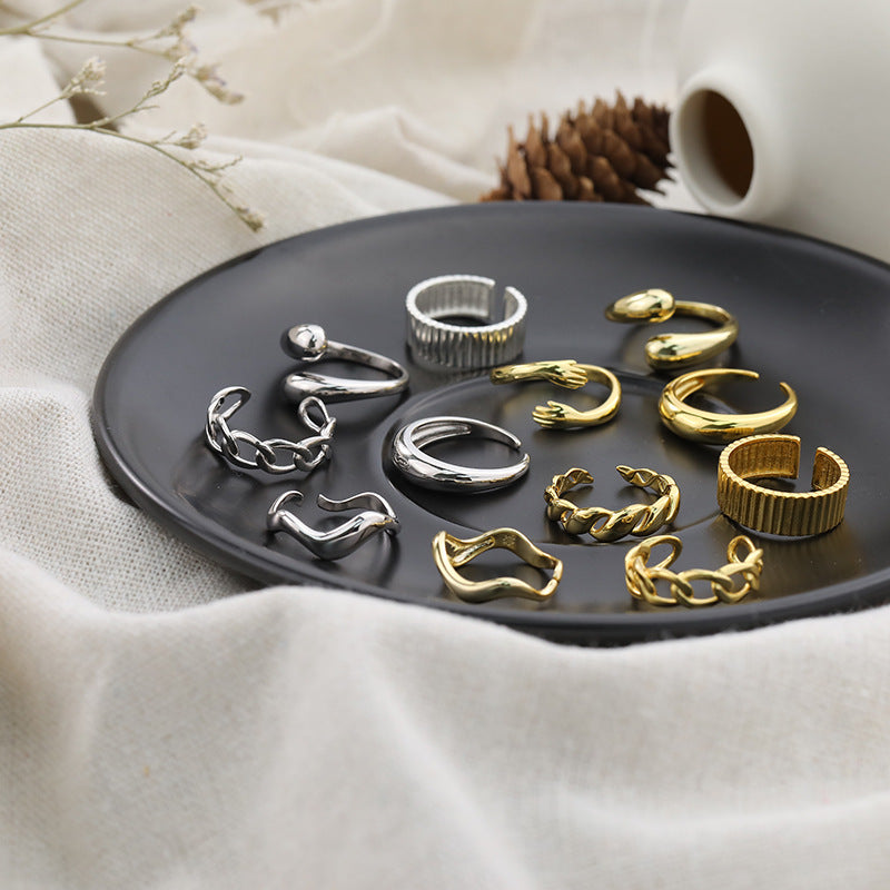 FJ1088 925 Sterling Silver Hollow Twisted Adjustable Ring – Nagosa Jewelry