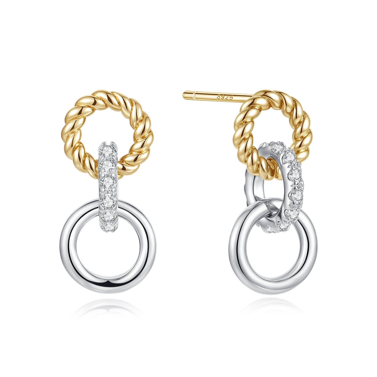 BVFE0787 Two Tone Interlocked Triple Circle Studs – Nagosa Jewelry