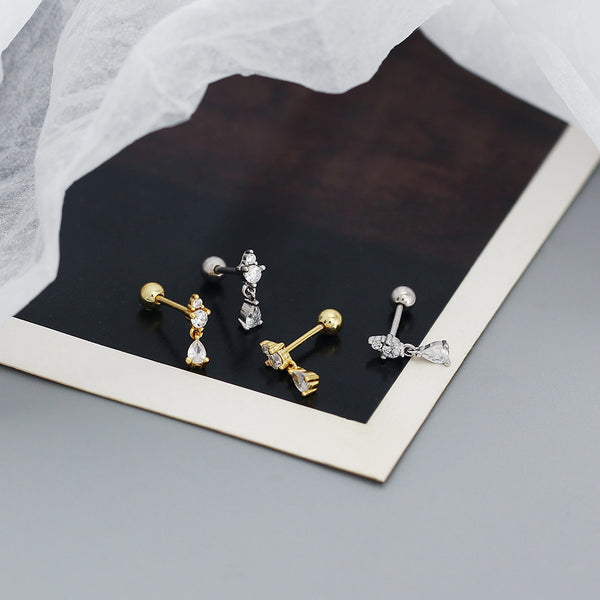 YHE0538 925 Sterling Silver Minimalist Cubic Zirconia Barbell Drop Stu